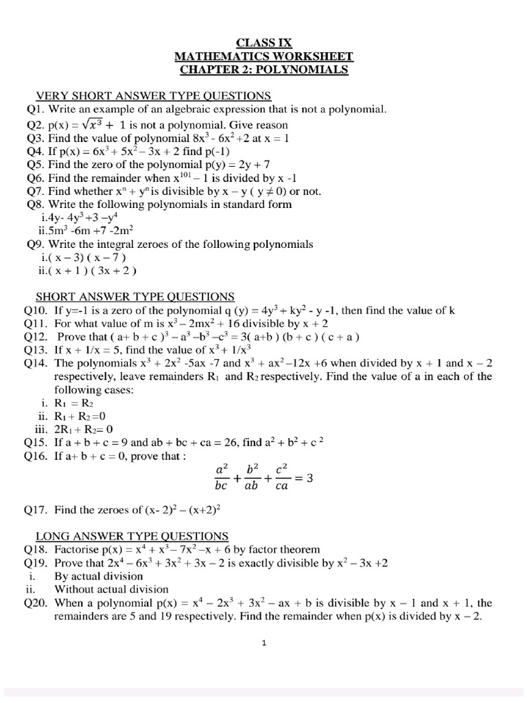 Assignment of CH 2 POLYNOMIALS | PDF