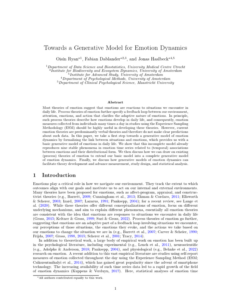 2023 Towards - A - Generative - Model - For - Emotion - Dynamics Ryan Dablander Haslbeck | PDF