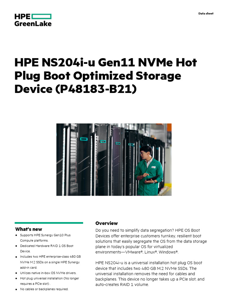 HPE NS204i-u Gen11 NVMe Hot Plug Boot Optimized Storage Device ...