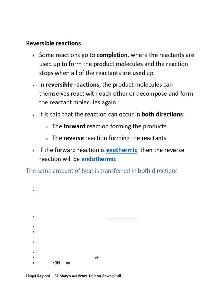 Reversible Reactions (2) | PDF