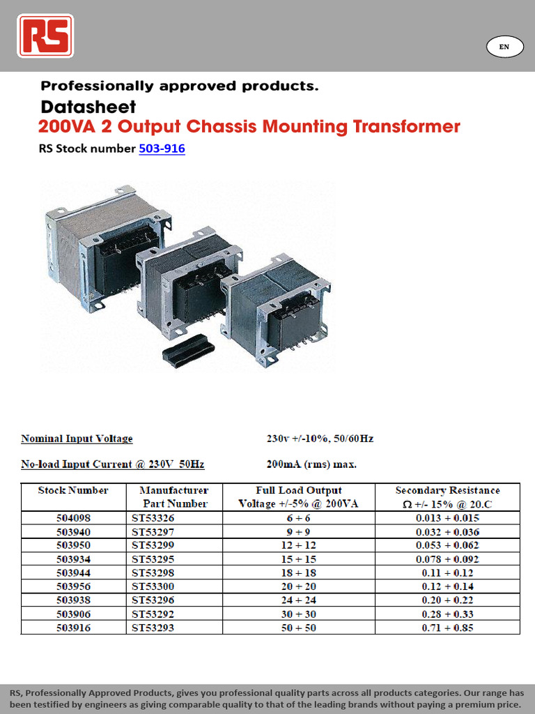 Datasheet Transformateur | PDF