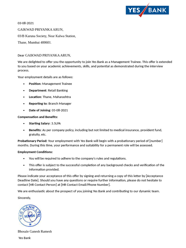 GAIKWAD PRIYANKA ARUN Yes Bank | PDF