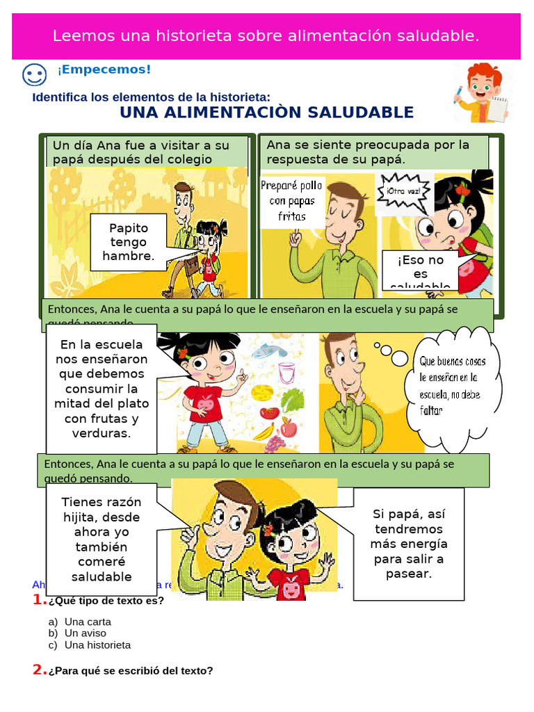 D1 A1 FICHA COM. Leemos Una Historieta Sobre Alimentación Saludable ...