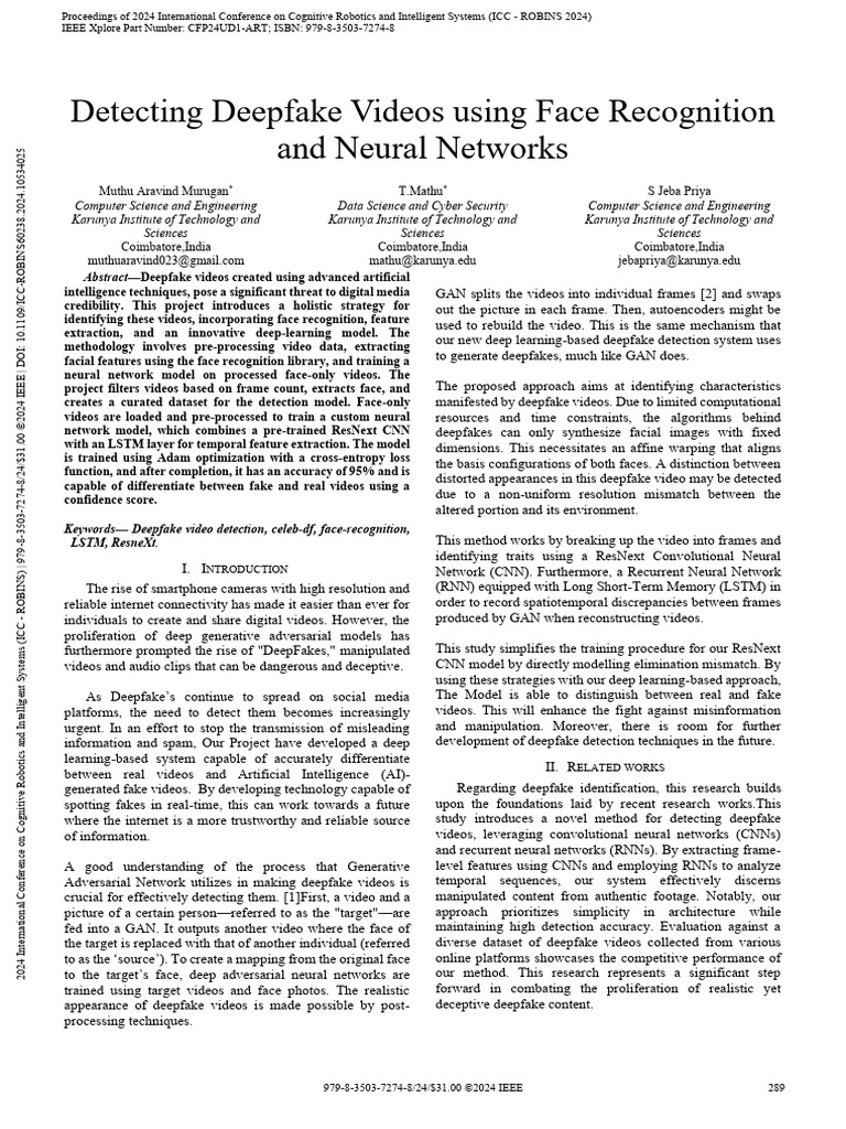 Detecting Deepfake Videos Using Face Recognition and Neural Networks | PDF
