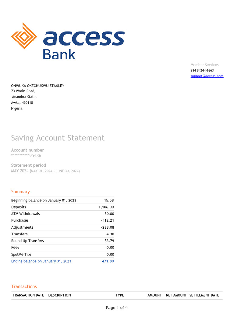 Access Bank Statement STAN | PDF