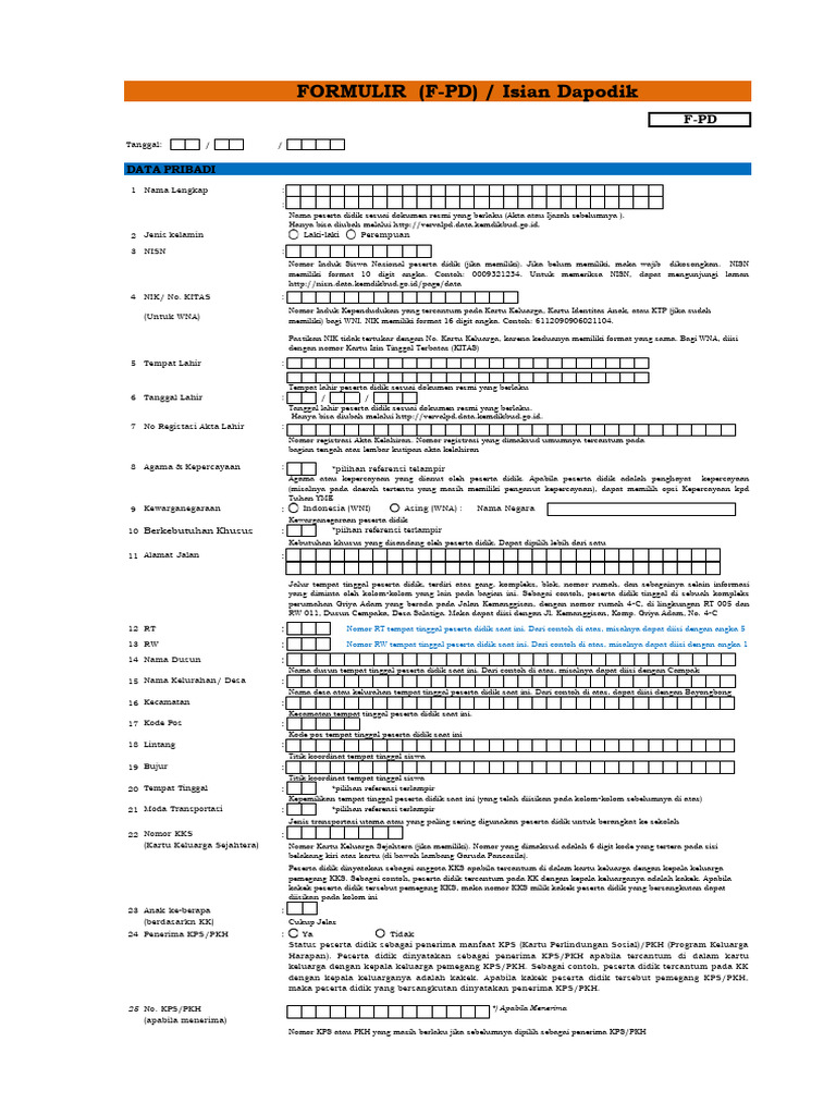 Formulir Isian Dapodik | PDF