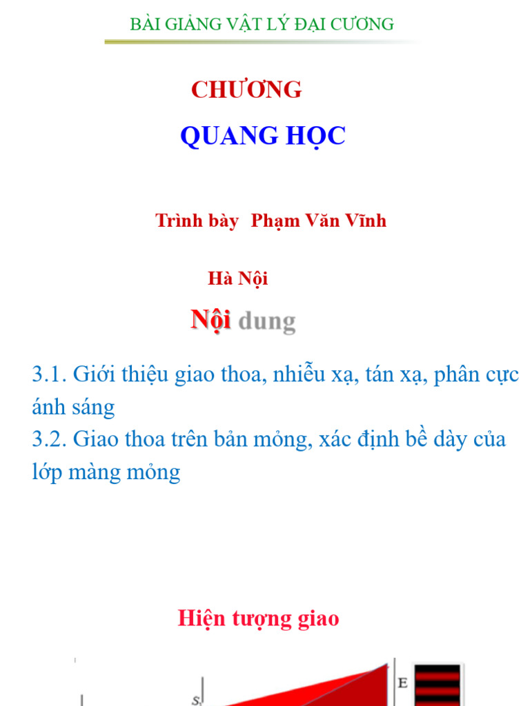 Chương III Quang học 2024 (Phần 1 Giao thoa) | PDF