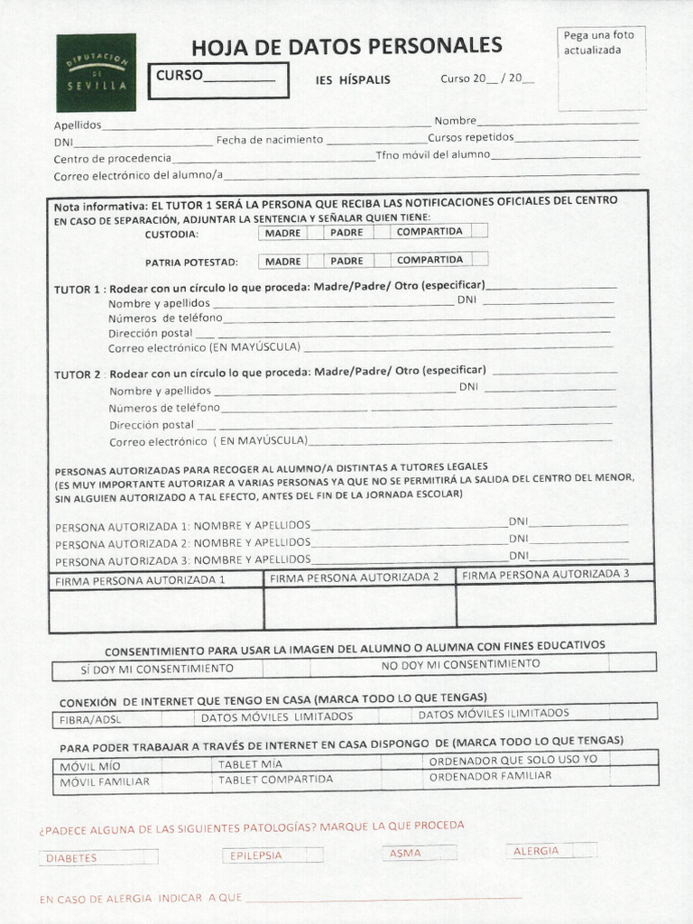 HOJA DE DATOS PERSONALES | PDF