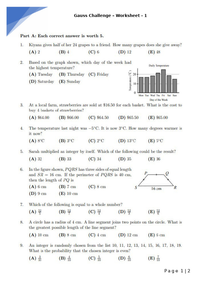 Gauss Challenge - Worksheet - 1 | PDF