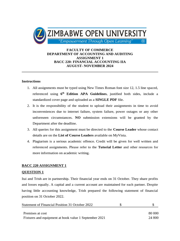 BACC 220 Assignment 1 | PDF