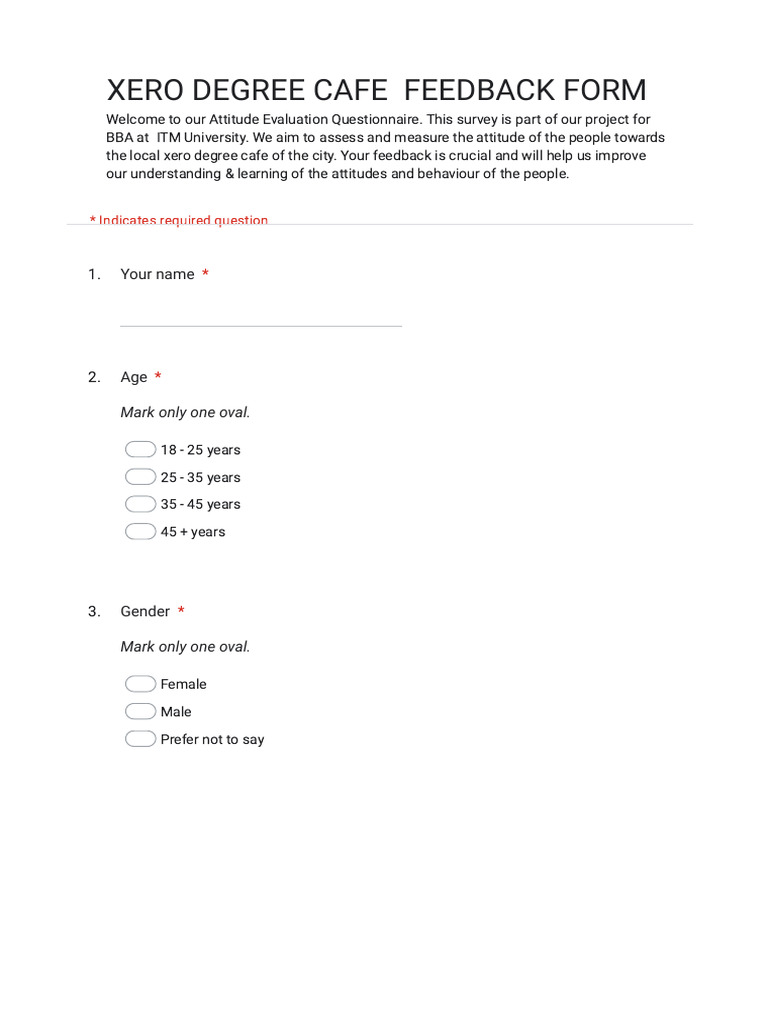 Xero Degree Cafe Feedback Form - 1. | PDF