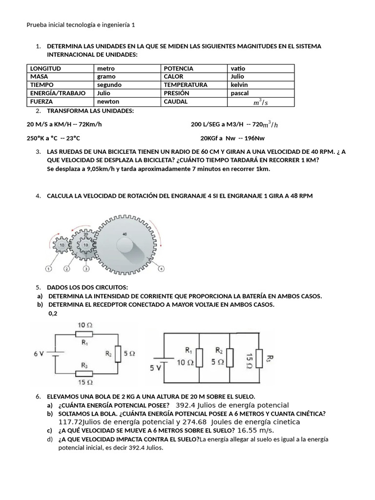 Evaluación Inicial Tecnologia e Ingenieria (1) | PDF