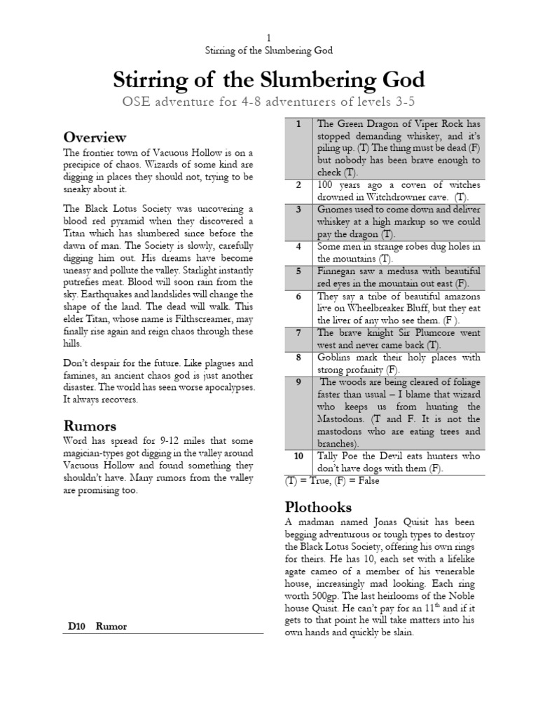 Stirring of The Slumbering God (1e) L3-5 | PDF