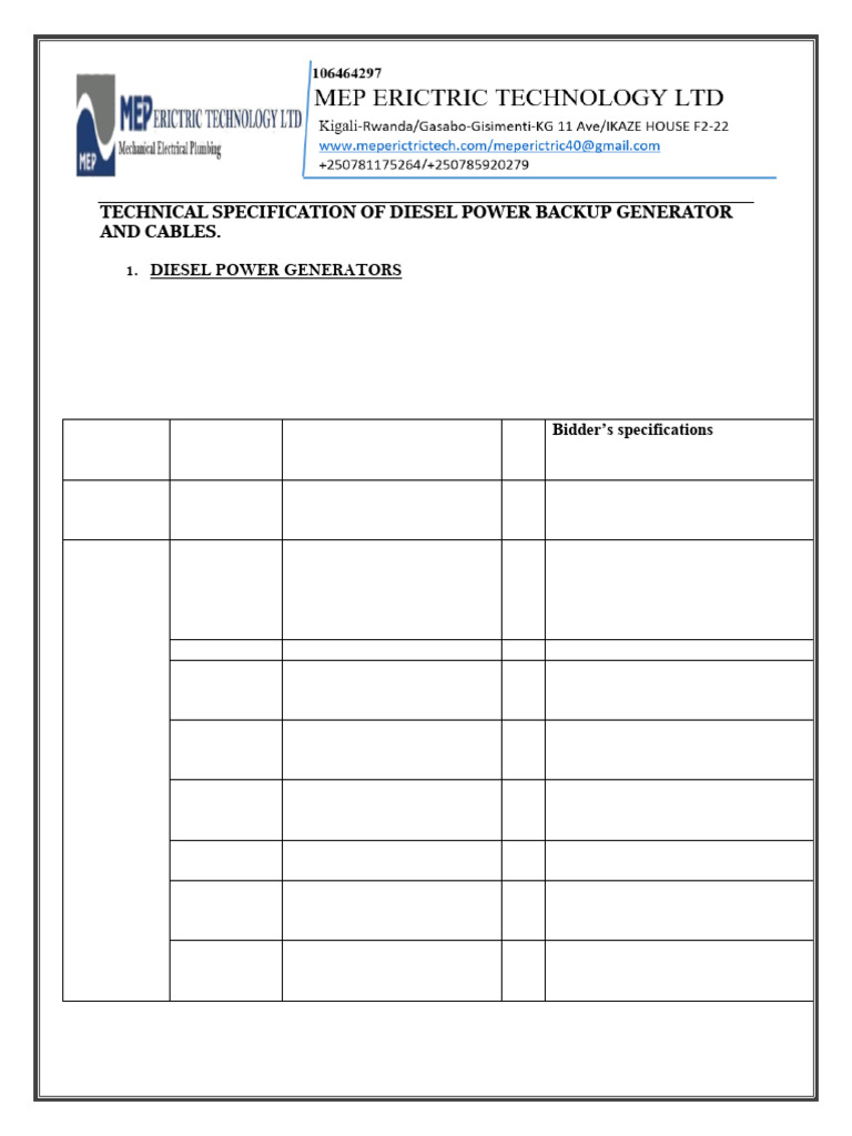 Technical Specifications | PDF