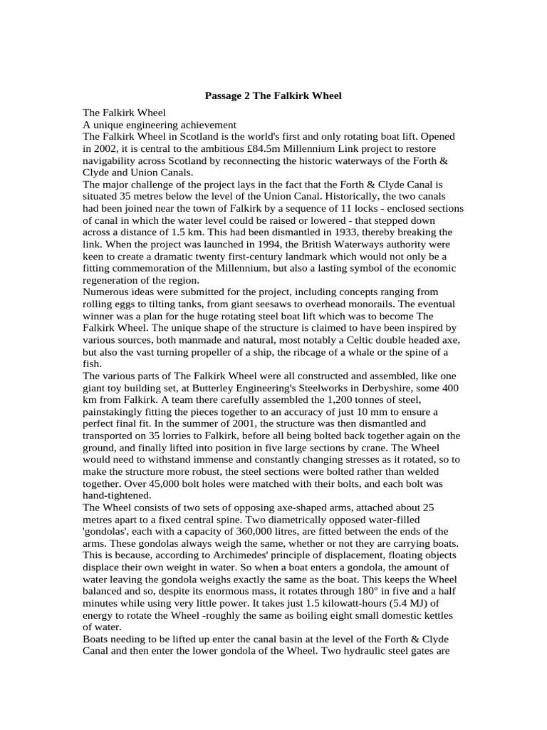 Passage 2 The Falkirk Wheel | PDF