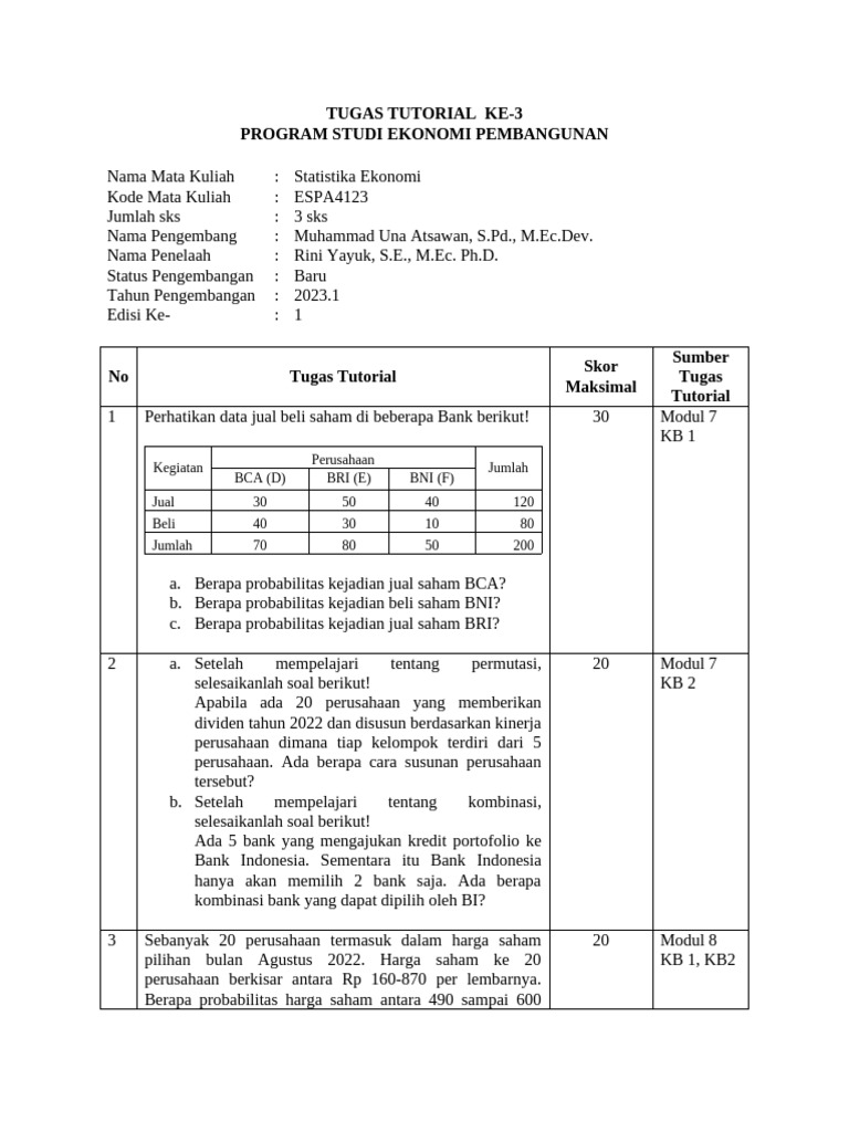 Soal Tugas Tutorial Espa4123 Ke 3 | PDF
