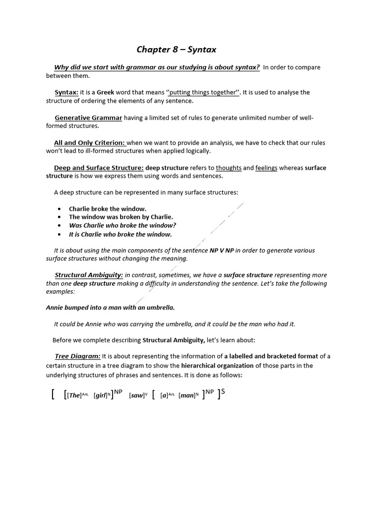 Syntax - Summary 2 - Chapter 8, Syntax | PDF