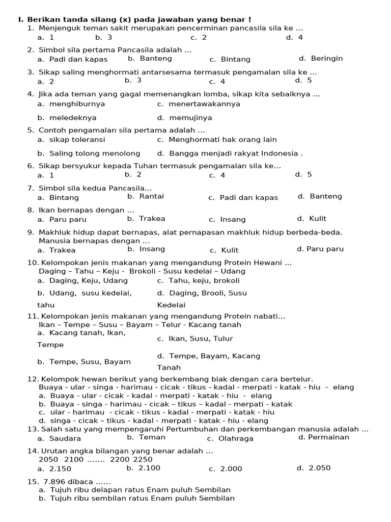 SOAL PTS Kelas 3 TEMA 1 Bagian 1 | PDF
