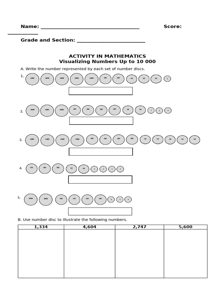 ACTIVITY-MATH-visualizing numbers and place value | PDF