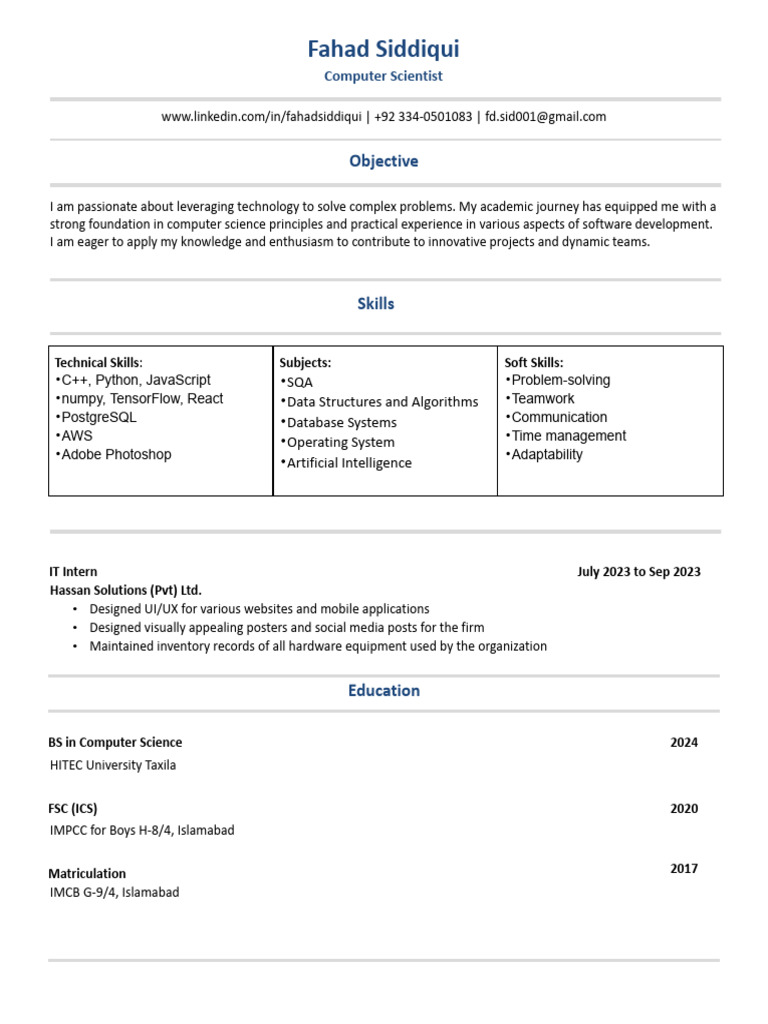Fahad Resume - Fahad Siddiqui | PDF