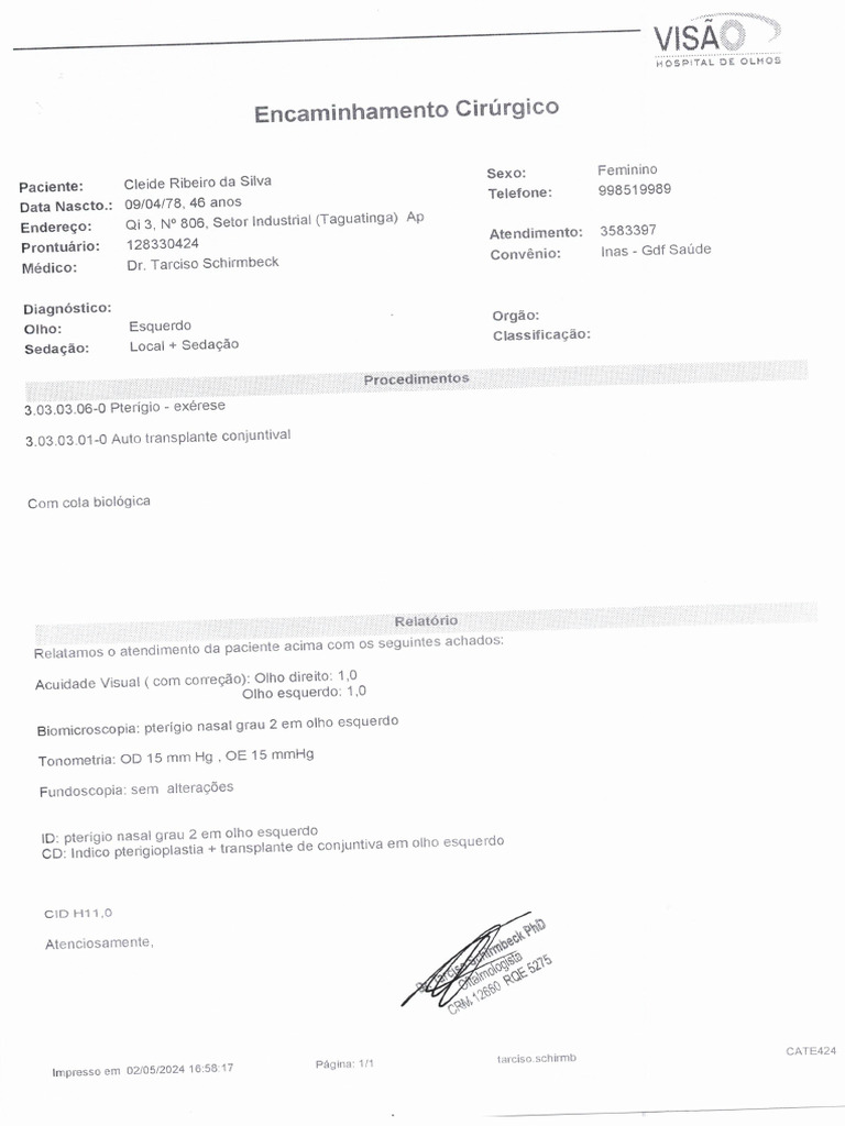 Cleide Ribeiro Da Silva - Pedido + Ficha - 0001 | PDF