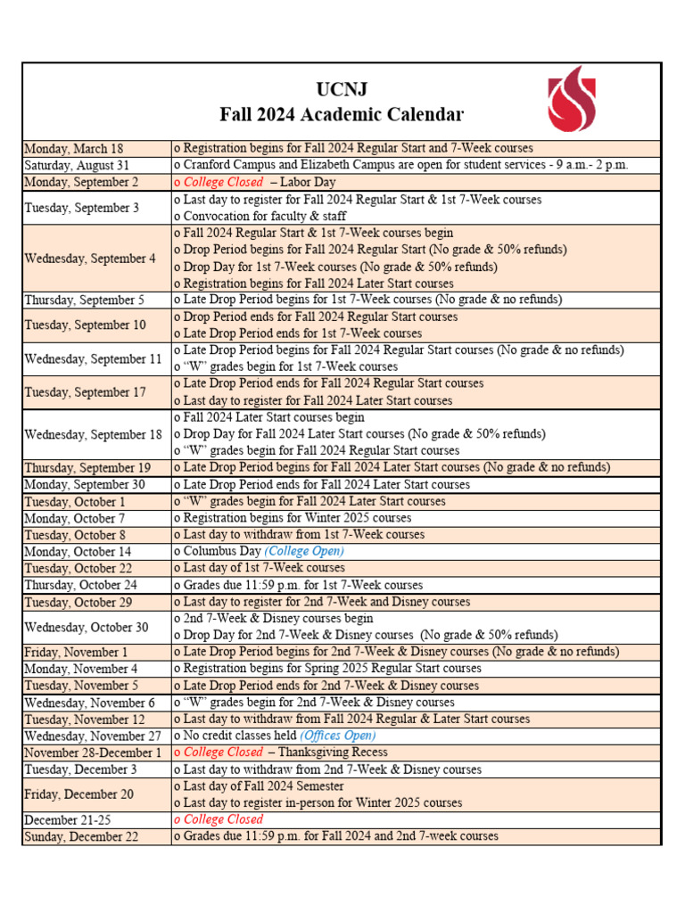 Fall 2024 Academic Calendar 1 | PDF