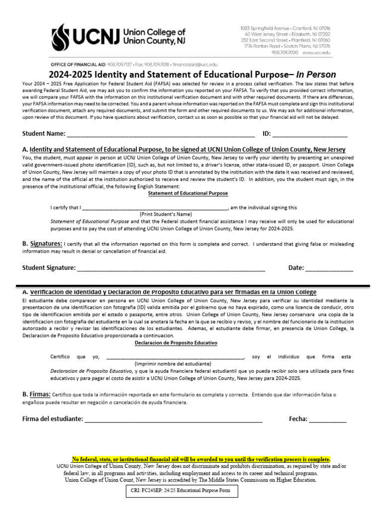 2024 2025 Identity and Statement of Educational Purpose in Person | PDF