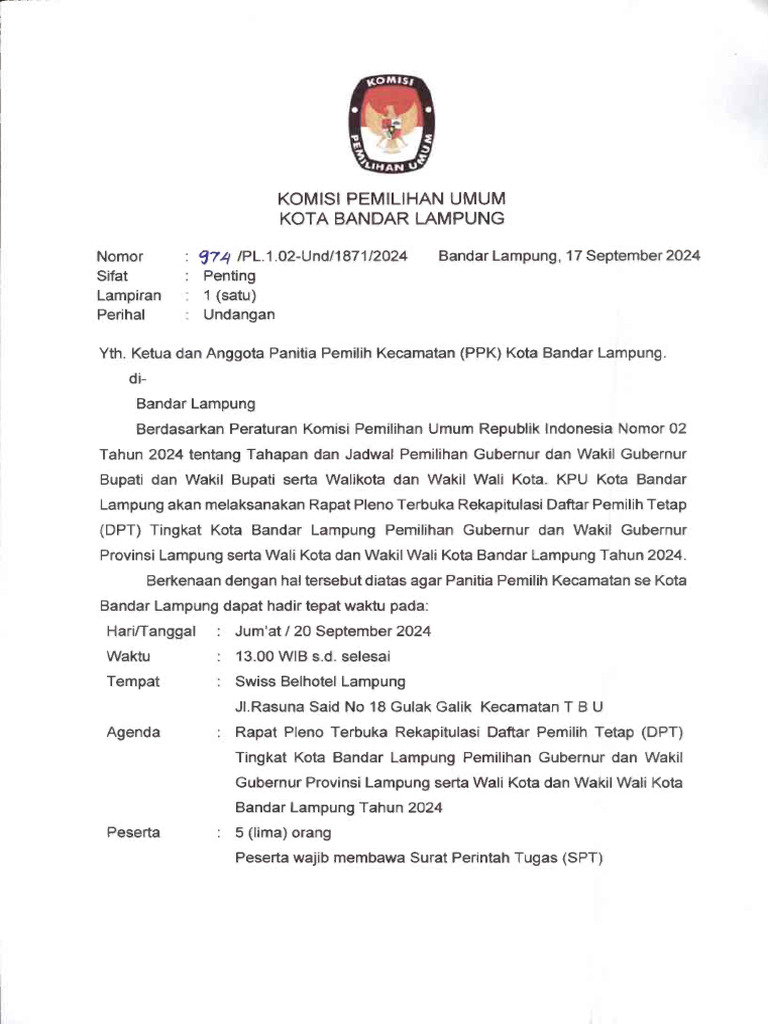 Und PPK - Rapat Pleno Terbuka DPT Tahun 2024 | PDF