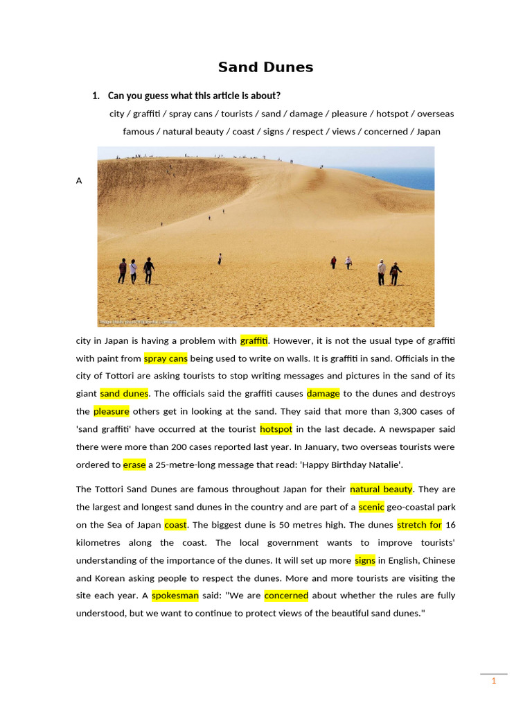 reading-comprehension-sand-dunes-and-graffiti_153409 | PDF
