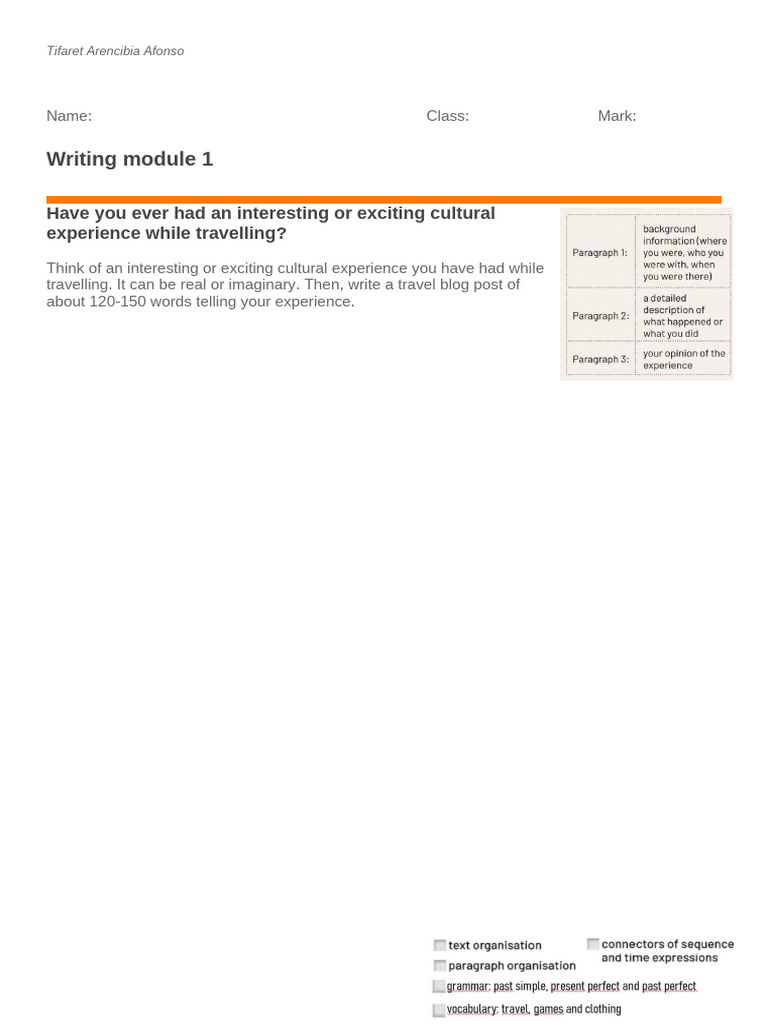 Writing Exam Travel Pdf