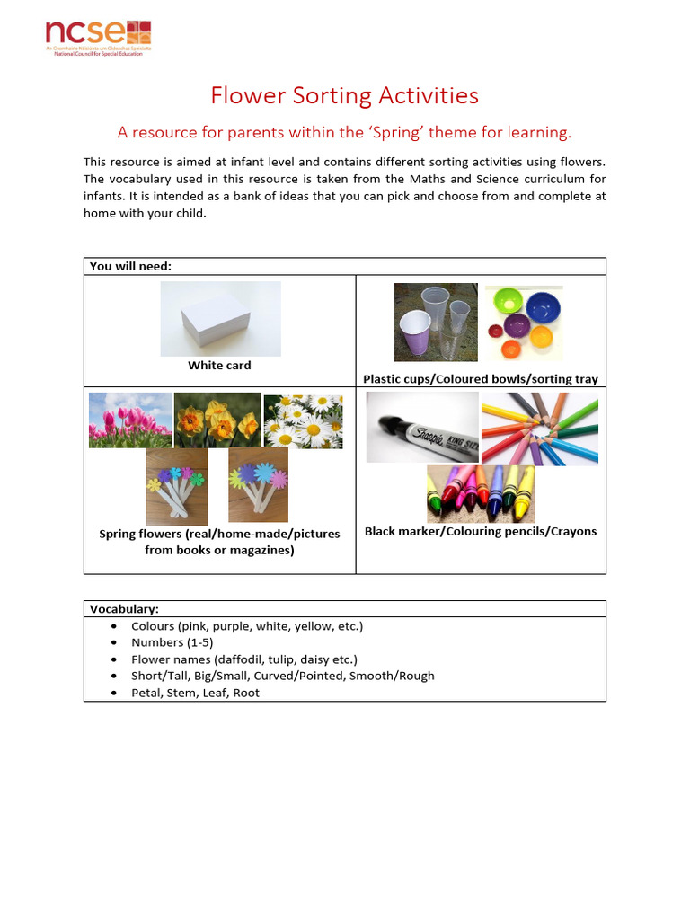 Flower Sorting Activities | PDF