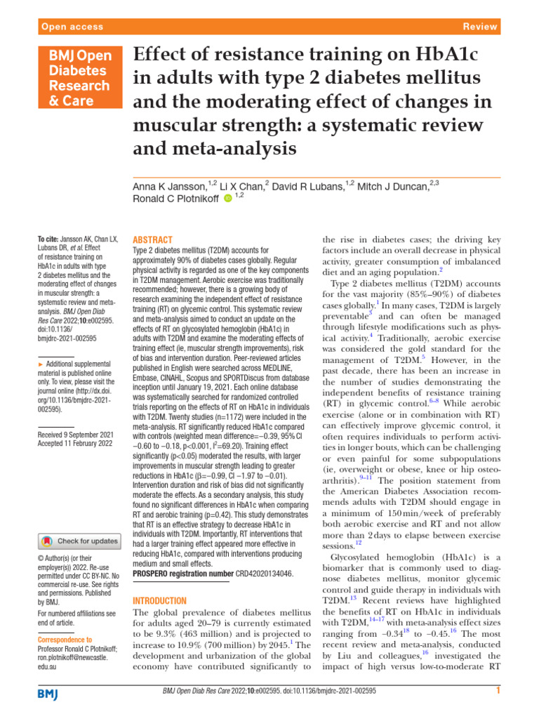 Effect of Resistance Training On HbA1c | PDF
