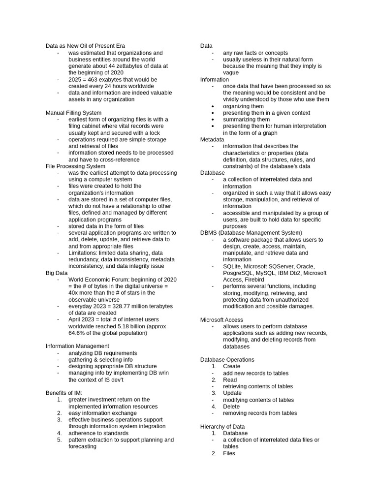 INFORMATION MANAGEMENT NOTES - Unit-1 | PDF