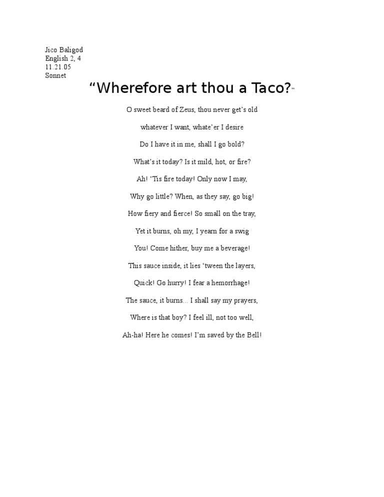 Sonnet Taco | PDF | Sonnets | Poetic Form