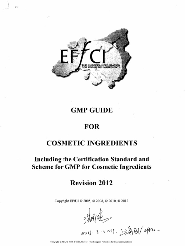 EFfCI GMP - Guide For Cosmetic Ingredients Rev 2012 | PDF