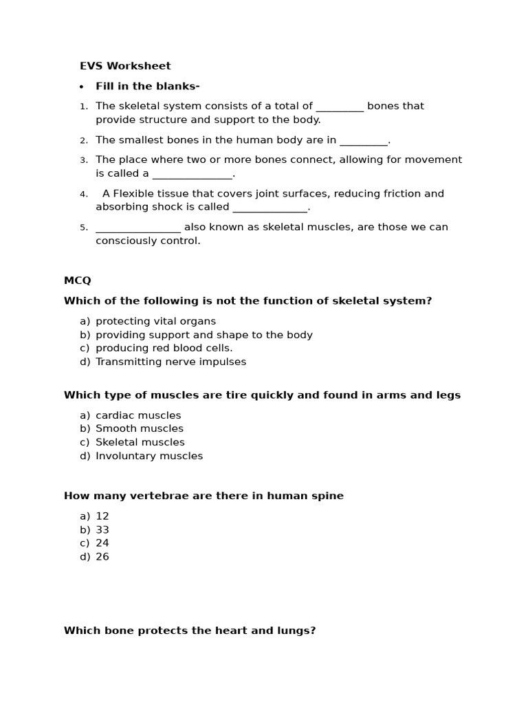 EVS Worksheet | PDF