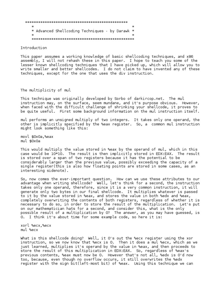 Advanced Shell Coding Techniques | PDF | Computers | Technology & Engineering