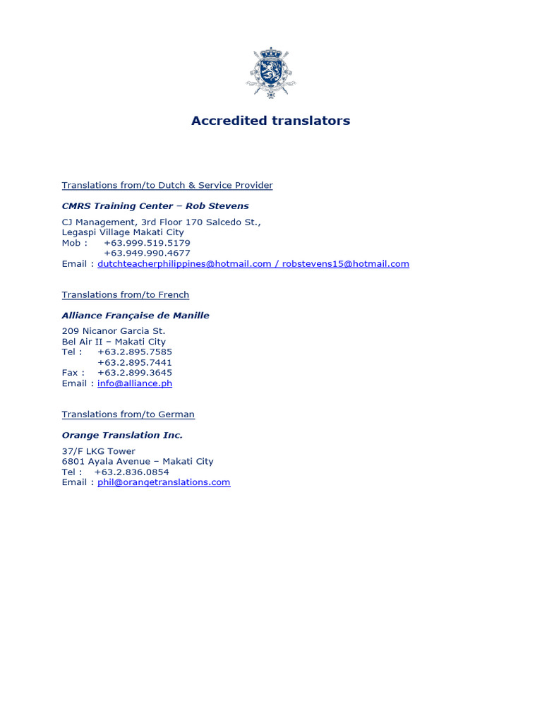 List of Accredited Translators For The Belgian Embassy 2020.09 | PDF