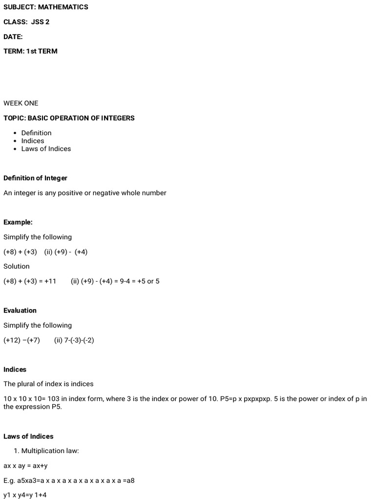 Basic Operation of Integers | PDF | Number Theory | Algebra