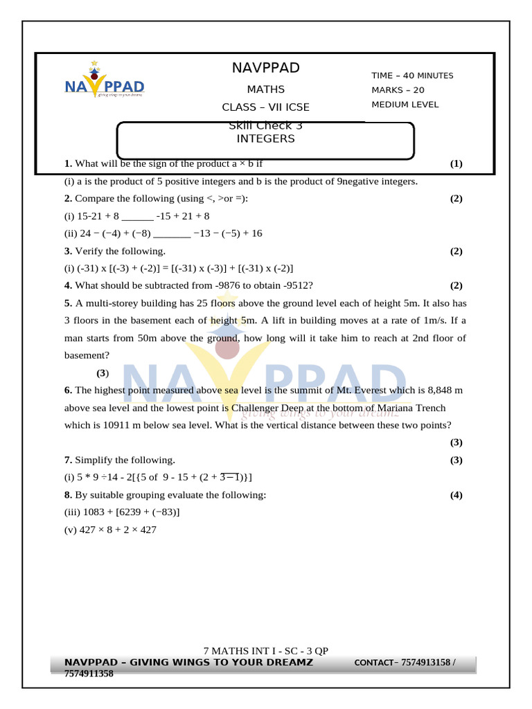 7 Maths Int Icse - SC - 3 QP | PDF