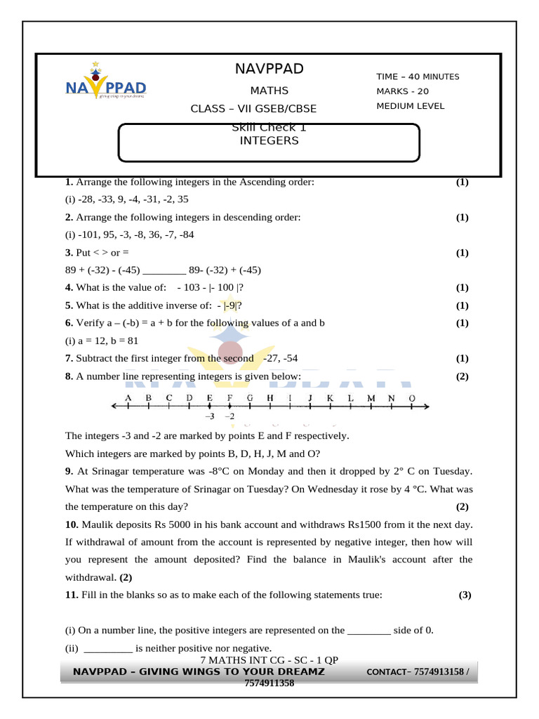 7 Maths Int CG - SC - 1 QP | PDF