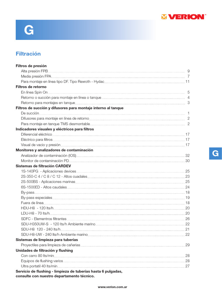 VERION G Filtracion Comprimido | PDF