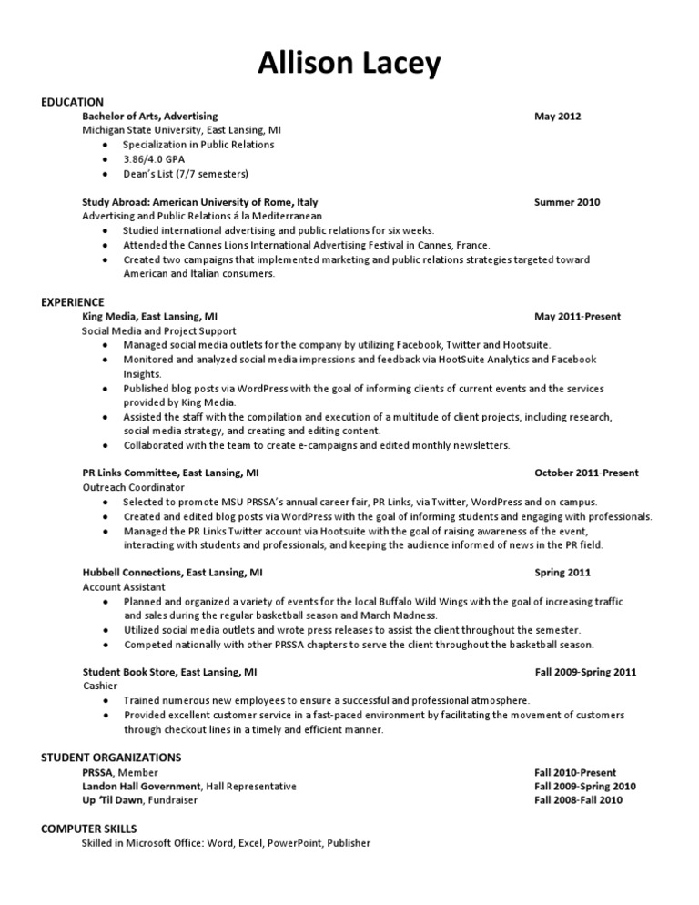 Allison Lacey's Resume | PDF