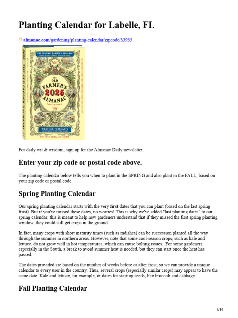 Planting Calendar For Labelle FL | PDF