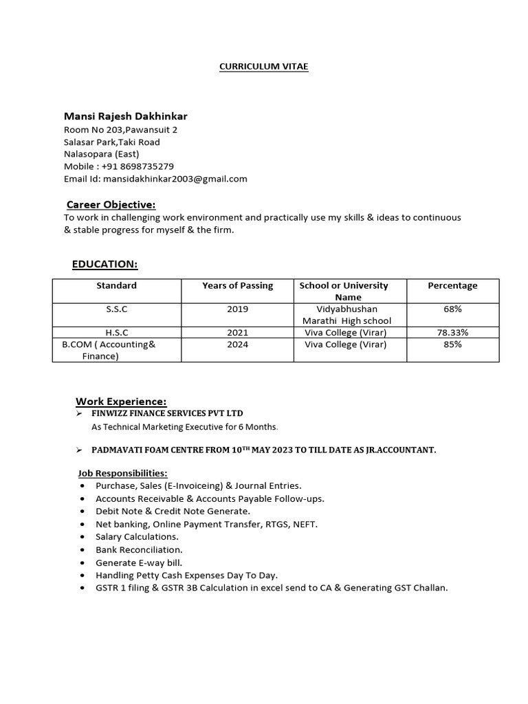 Resume - Mansi | PDF