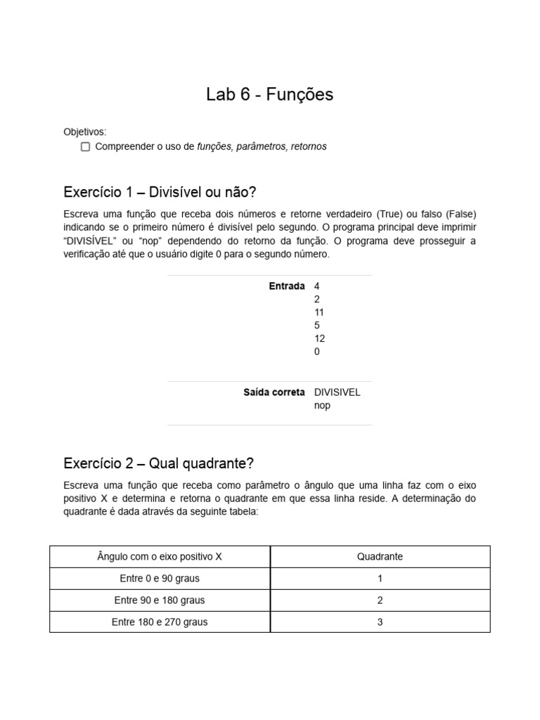 Lab 6 - Funções | PDF