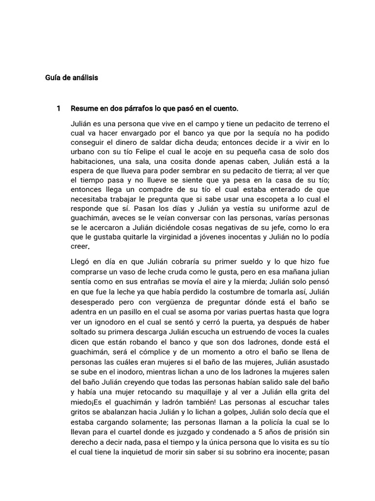 Guía de Análisis Del Cuento La Suerte de Julián | PDF