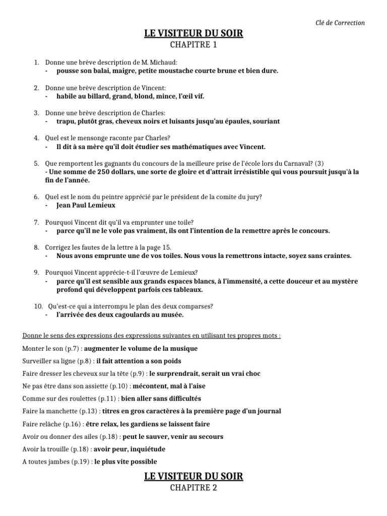 Visiteur Du Soir Correction | PDF