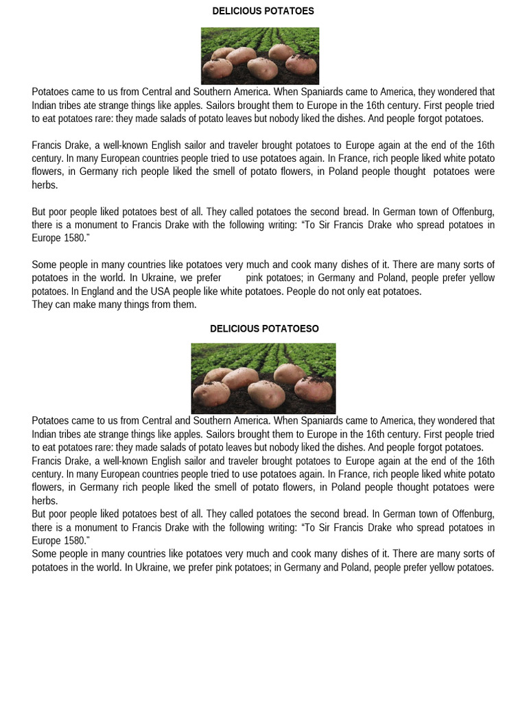 Potatoes Reading | PDF