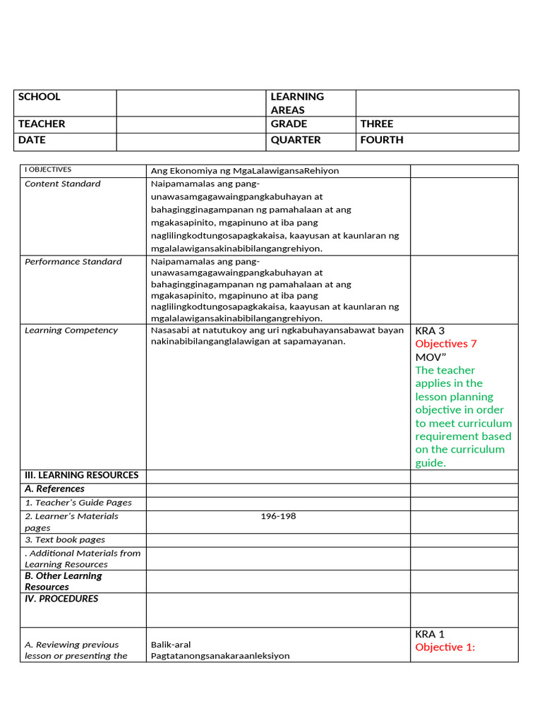 Grade 3 - COT - DLP - Q4 - Araling Panlipunan | PDF